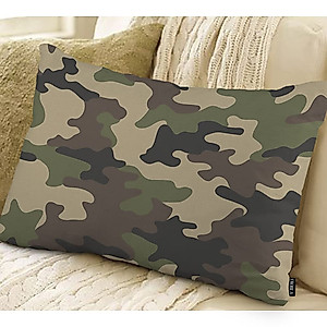 EKOBLA Camouflage Pattern Rectangle Pillow Covers Military Combat Woodland Green Black Lumbar Pillow Cases for Outdoor Square Couch Chair Cushion Cover Cotton Linen 12x20 Inches