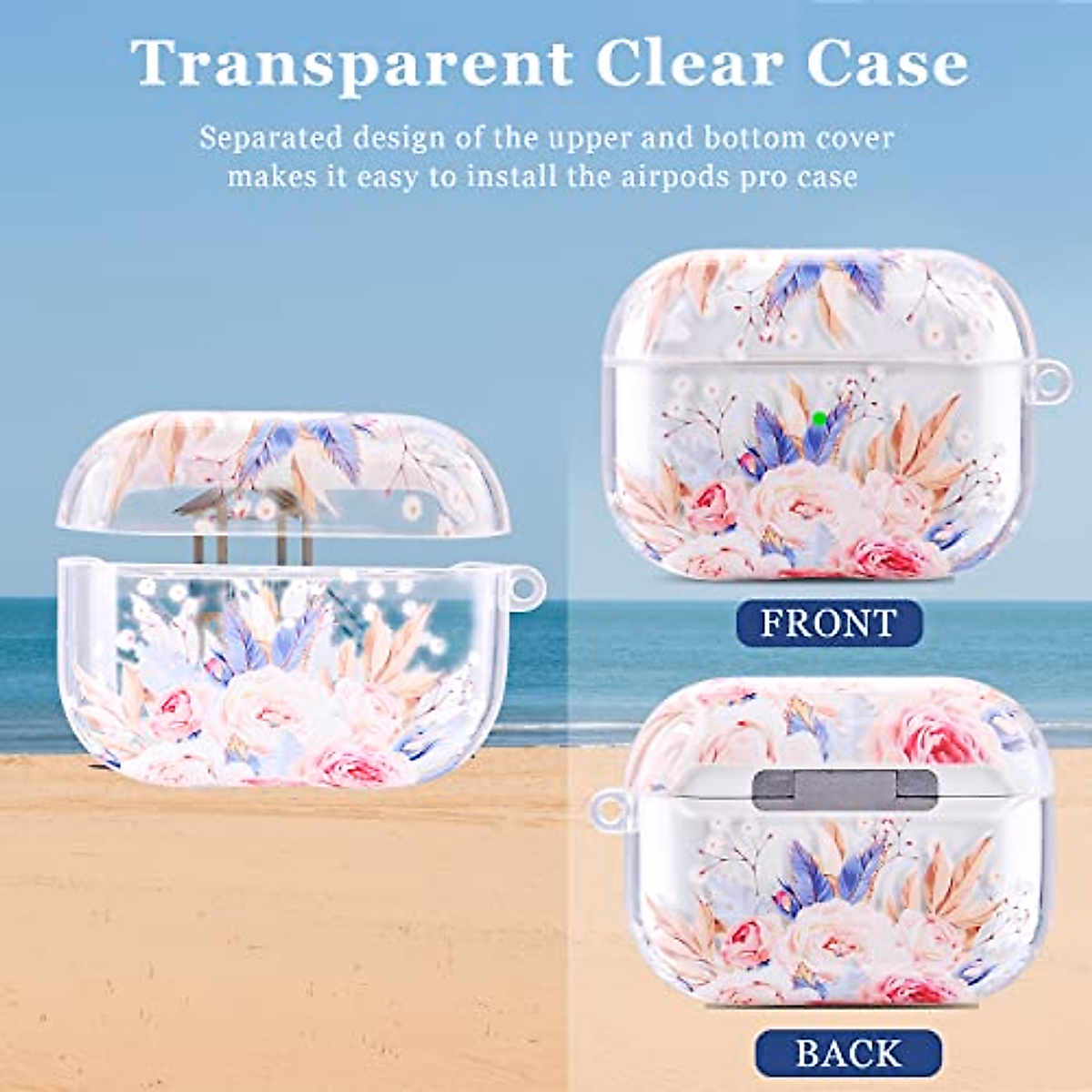 MOFREE Compatible with AirPods Pro Case, Clear TPU Airpods Pro Case Cover with Durble Keychain Women, Cute Flower Shockproof Protective Cover for Apple Airpods Pro Charging Case 2019 Front Led Visible
