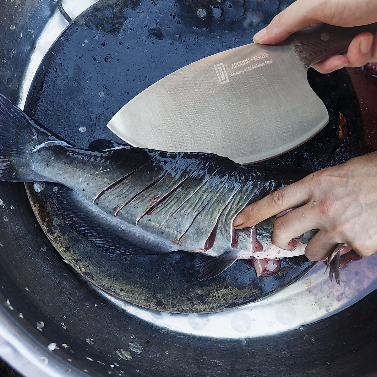 ADCODK Cleaver Fish Knives Professional Viking Cutting Boning Seafood Meat Kitchen Special Sharp Tuna Butcher Knife Full Tang with Sheath