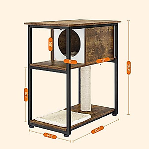 Feandrea Cat Tree and End Table, Cat Tower with Scratching Post and Mat, Cat Condo, Nightstand, for Living Room, Bedroom, Industrial Style, Rustic Brown UPCT111H01