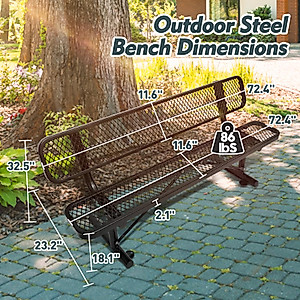 6FT/72'' Heavy Duty Park Bench with Back Portable Frame, Outdoor Metal Park Bench with Backrest, Steel Mesh Outdoor Bench for Garden, Lawn, Patio, Porch, Park, Yard, Black, 72.4" L x 23.2" W x 32.5" H