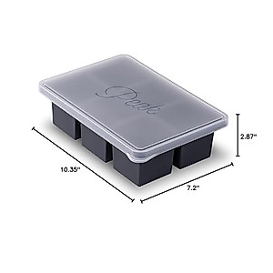 W&P Cup Cubes Silicone Freezer Tray with Lid, Charcoal, Makes 6 Perfect 1-Cup Portions, Freeze & Store Soup, Broth, Sauce, Leftovers, Dishwasher Safe