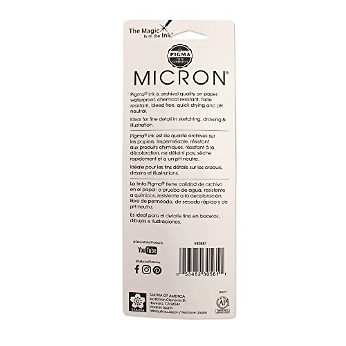 Sakura 30581 Pigma Micron Blister Card 05 Ink Pen, 0.45-mm, Black