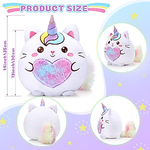 Leyndo 14 Inch Caticorn Plush Throw Pillow Toy Cute Unicorn Stuffed Animals Soft Unicorn Plush Throw Gift for Girl Kid Birthdays Christmas Sofa Bedroom Room Decor(Cute)