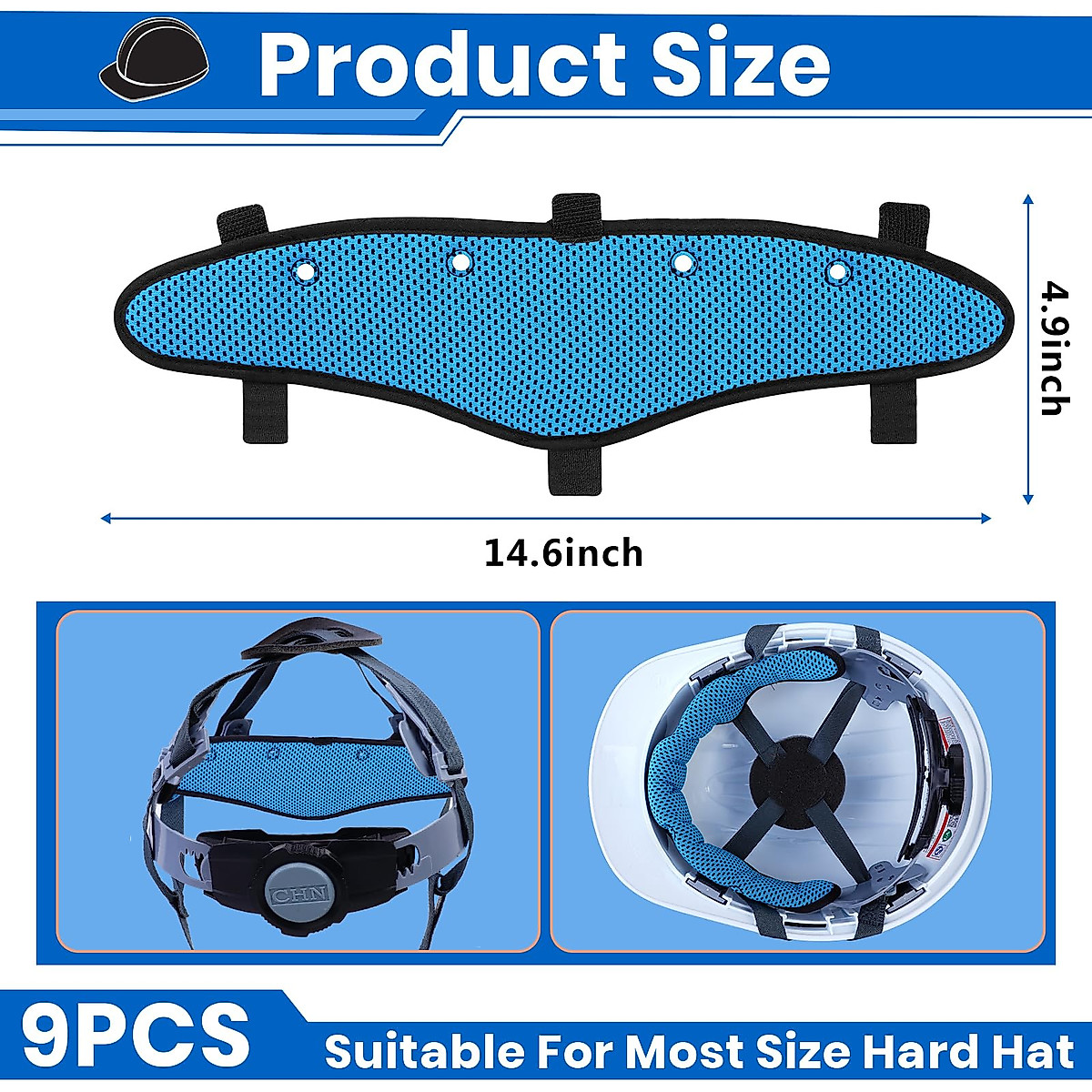 DEKELIY 9pcs Hard Hat Sweat Bands Washable Reusable Hard Hat Sweatband Liners Air Cushion Hard Hat Accessories