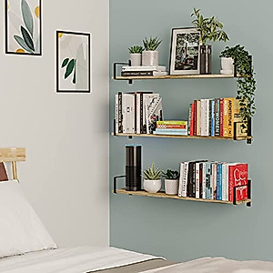 Wallniture Toledo Floating Bookshelf Set of 3, Wood Floating Shelves for Wall Storage, 36"x6" Long Wall Shelves for Living Room, Bathroom, Bedroom, Kitchen Pantry,Burnt Finish