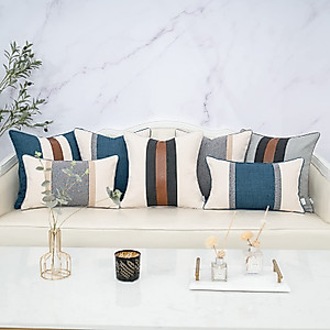 Yangest Patchwork Pillow Cover 12x20 Inch Luxury Cotton and Linen Cushion Cover Rectangle Pillowcover for Couch Bedroom Living Room,Gray