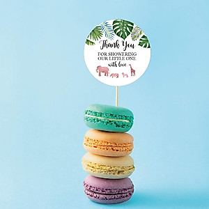 50 Jungle Rose Gold Baby Shower Stickers, Thank You for Showering Our Baby with Love Stickers, Baby Shower Favors for Boy or Girl, Baby Shower Favor Labels for Birthday Party, 2 Inches