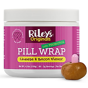 Riley's Pill Wrap for Dogs with Probiotics - Delicious Cheese & Bacon Flavored Pill Paste for Dogs - Wrap Pills, Capsules, Tablets in a Pocket or Pouch to Mask the Taste & Make Pill Time Easy - 4.2 oz