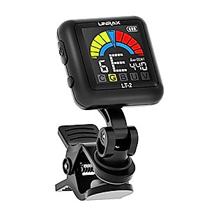 Linrax LT-2 Guitar Tuner Rechargeable Clip On Tuner for Guitar, Bass, Ukulele, Violin, Banjo, Chromatic Tuner with LCD Color Display, Digital Tuner for Stringed Instruments, Guitar Accessories, Black
