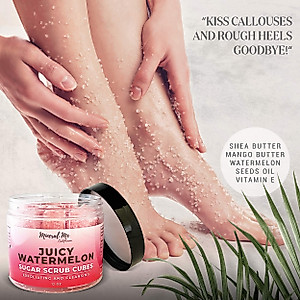 Body Scrub Exfoliator - 12oz WATERMELON Sugar scrub cubes w/Mango Butter & Shea butter- Ultra Hydrating & Moisturizing - All Natural & Organic for all body exfoliation- For hands, arms legs, elbow