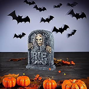 Halloween Zombie Tombstone Animated Skeleton Decorations Yard Decor Motion Sensor Activated, Creepy Voice, Spooky Skull Head, Light Up Eyes, Scary Haunted Prop