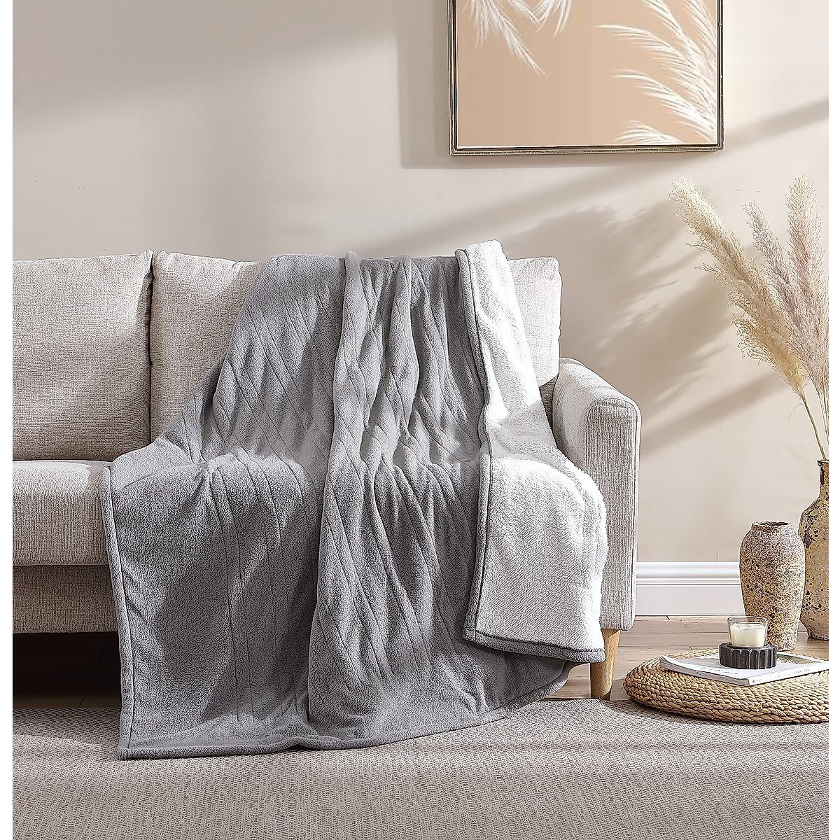 Eddie Bauer - Throw Blanket, Soft & Plush Heated Blanket, Cozy Fleece Bedding with Sherpa Reverse, 5 Heat Setting, Ash