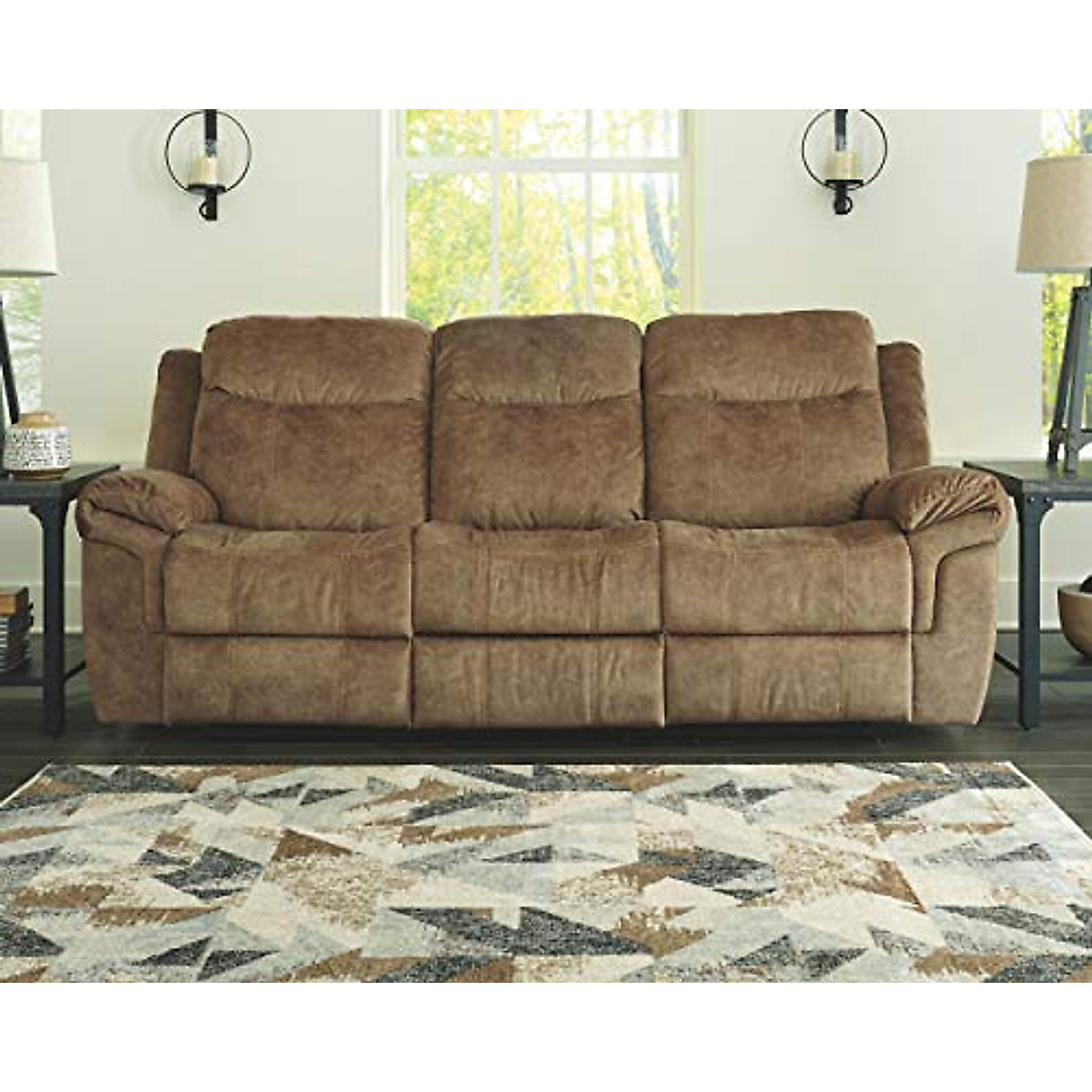 Signature Design by Ashley Huddle-Up Manual Reclining Sofa with Drop Down Table, Storage & USB Outlets, Brown