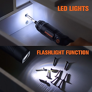DOVAMAN DES01A 4V Electric Screwdriver, 3-Position Handle, 6 Torque, 31Pcs Bits, LED & Flashlight, USB Cable, Lightweight Power Screwdriver w/Accessories Case, Multi-Angle for Easier Work