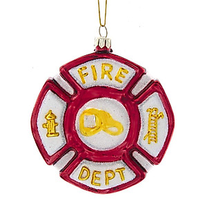 Noble Gems Fire Department Shield Glass Christmas Ornament NB1556 New