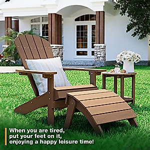 YEFU Adirondack Ottoman, Patio Foot Rest, Adirondack Foot Rest, Folding Adirondack Footstool, Weather Resistant for Adirondack Chair, Widely Used for Outdoor, Porch, Backyard, Garden, Fire Pits-Teak