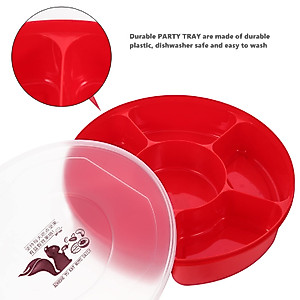 Operitacx Snack Serving Tray 6 Compartment Divided Candy Plate with Lid Nut Plate Appetizer Tray Decorative Candy Containers For Festival Gift Party Red (10x2.1 inch)