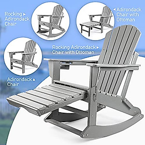FUNBERRY Patio Rocking Chair Set of 2,Porch Rocker,Rocking Adirondack Chair,Folding Adirondack Chairs with Ottoman,All Weather Rocking Chair,Plastic Rocking Chair,350 lbs