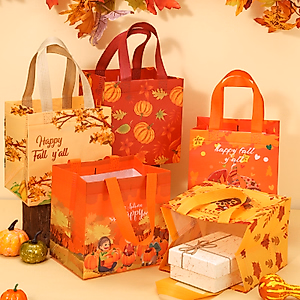 Sanwuta 48 Pcs Fall Non Woven Tote Bags Thanksgiving Party Bags with Handles Waterproof Autumn Treat Favor Bag Pumpkin Goodie Bag Gift Candy Bags Thanksgiving Party Favor Supplies (Happy Style)
