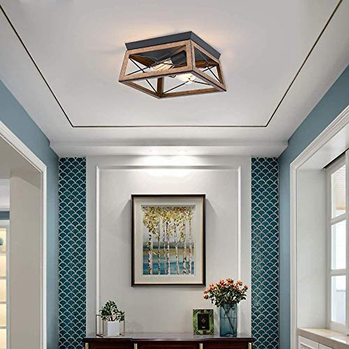 WISBEAM Semi Flush Mount Ceiling Light Fixture, 2-Light E26 Medium Base, Metal Housing, ETL Rated, Bulbs NOT Included