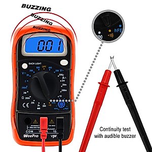 WeePro Vpro850L Digital Multimeter DC AC Voltmeter, Ohm Volt Amp Test Meter, Electric Tester Ohmmeter with Diode and Continuity Detector, Backlit Display and Insulated Rubber Case Kickstand