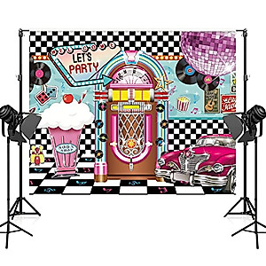 Maijoeyy 7x5ft Back to 50s Backdrop for Birthday Rock Roll Party 1950s Soda Shop Photo Backdrops 50's 60's Sock Hop Party Decorations Retro Diner Time Rock Roll Classic Car Party Decoration Banner