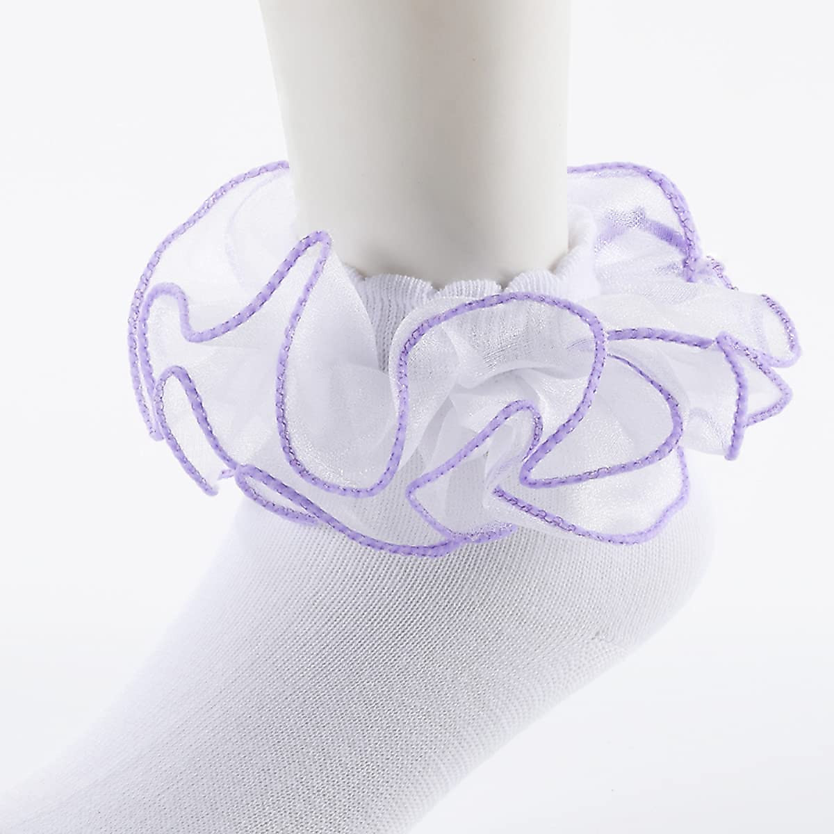 Yepami Big Girls Lace Socks Shimmering Cute Ruffle Comfortable Frilly Dress Ankle Socks 3 Pairs (Purple, Medium, 5_years)