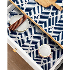 Cohoo Home Drawer and Shelf Liners for Kitchen Cabinet Non Adhesive, Non Slip Cabinet Liners for Shelves, Shelf Paper Cupboard Strong Grip Bathroom Waterproof Washable Thick Blue Stripes 12in ×11.8FT
