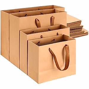PerKoop 40 Pack Kraft Gift Bags Handled Paper Bags 4 Sizes Goodie Bags with Handles Gift Wrap Bags Dessert Bags Shopping Bags Merchandise Bags for Business, Boutique, Party Favors (Brown,Horizontal)