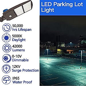 OSTEK 150W LED Parking Lot Light with Dusk to Dawn Photocell, 20KV Surge Protection, 5000K 21000LM LED Shoebox Lights with Slip Fitter Mount- Outdoor Pole Area Street Light, AC100-277V, UL&DLC Listed