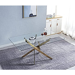 Glass Dining Table for 6 - Dining Room Table with Gold Stainless Steel Legs, 63 inch Rectangular Dining Table Kitchen Table, Modern Dining Table for Kitchen Dining Room, Home Office Furniture