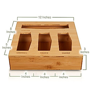 Purawood Ziplock Bag Storage Organizer - Natural Bamboo Drawer Organizer to Declutter Your Kitchen – Easy & Efficient Plastic Bag Organizer - Plastic Bag Holder Compatible with all Brands