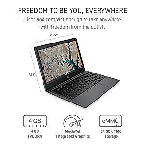 HP Chromebook 11 Laptop, MediaTek MT8183, 4 GB RAM, 64 GB eMMC, 11.6" HD Touchscreen, Chrome OS, Long Battery Life, USB-C Port, Custom-Tuned Speakers, Lightweight (11a-na0100nr, 2022, Ash Gray)