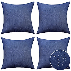 Home Brilliant Outdoor Pillows for Patio Furniture Waterproof Linen Pillow Covers Modern Throw Pillow Covers for Living Room, 4 Pieces, 18 inches(45 x 45cm), Dark Blue
