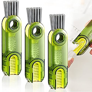 3 Pack 3 in 1 Multifunctional Gap Cleaning Brush Tiny Bottle Cup Lid Detail Brush Mini Crevice Cleaning Brush Multipurpose Straw Cleaner Brush for Home Kitchen Cleaning (Green)