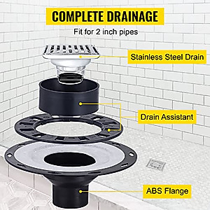 VEVOR Shower Curb Kit, 38"x60" ABS Watertight Shower Curb Overlay with 4" ABS Offset Bonding Flange, 4" Stainless Steel Grate and Trowel, Cuttable Shower Curb, Shower Pan Fit for Bathroom