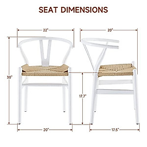 Farini Dining Room Chairs Wishbone Rattan Chair Solid Wood Armchairs Y Shaped Backrest Hemp Seat for Home Restaurant Fully-Assembled(Set of 2,White-Beige Seat)