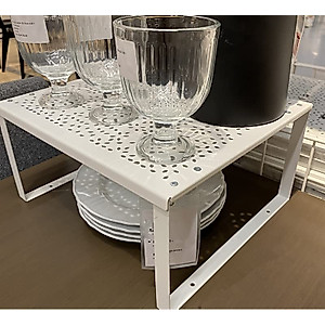 1 Pcs White Countertop Organizer,Cupboard Stand Spice Rack,Foldable Shelf Organizer 12.5x11",Steel Plate Insert & Pull-Out Organizers Stack with Screws for Cups Jars Bowl Spice Racks Kitchen Bathroom