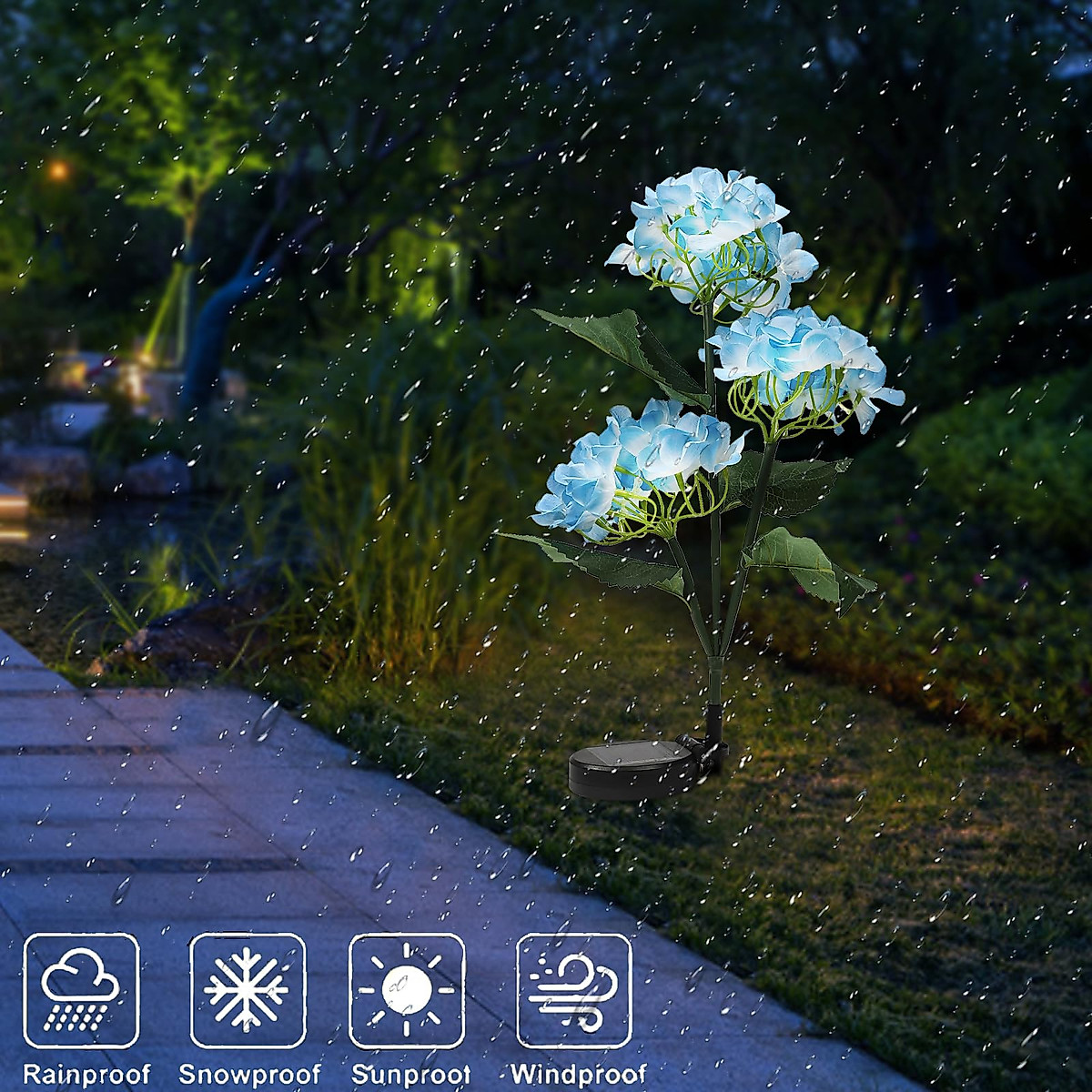 LyeXD Solar Garden Lights Outdoor Waterproof, 3 Head Hydrangea Decorative Lights Floor Mount LED Solar Flower Lights w/Ground Insertion, Outdoor Solar Lights for Yard Garden,Parks,Rooftops,Blue