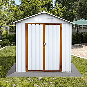 Lifeand 4ftx6ft Outdoor Storage Sheds with Apex Roof, Lockable Doors for Backyard,White+Yellow