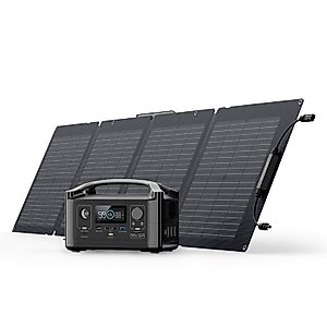 EF ECOFLOW Portable Power Station RIVER 288Wh with 110W Solar Panel, 3 x 600W(X-Boost 1800W) AC Outlets, Solar Generator for Outdoors Camping RV Hunting Emergency