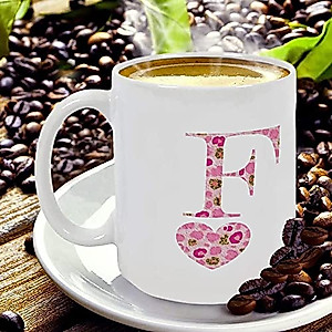 Valentine's Day Love Monogram Letter F Tea Mug Leopard Print Initials Letter Porcelain Tea Cup 11oz Happy Valentine's Day Mug Custom Coffee Cup Gift for Girlfriend Valentines Anniversary