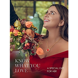 CDE Love Heart Pendant Necklaces for Women Silver Tone Rose Gold Tone Birthstone Christmas Jewelry Gifts for Women Birthday/Anniversary Day/Valentine's Day (Crystals, Rose Gold Plated-01 & 07-January & July Ruby Red Siam Garnet)