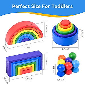 WODI Mini Wooden Rainbow Stacking Toy 27 PCS Early Educational Sorting Nesting Building Blocks Matching Games Montessori Sensory Toys Learning Gifts for Preschool Kids Boys and Girls Age 3+