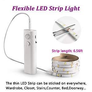 WOBANE Rechargeable Motion Sensor Strip Light, LED Closet Lights, Upgraded Battery Operated LED Strip Light for Wardrobe,Stair,Pantry,Under Counter,Cupboard,Cabinet,Bed,4000K Daylight,6.56ft,2 Pack