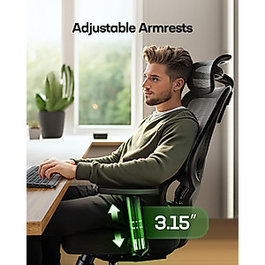 Marsail Ergonomic Office Chair Desk Chair,Gaming Chair with Height Adjustable Lumbar Support,Breathable Mesh Seat Adjustable Swivel Rolling Home Executive, Adjustable Armrest& 90-135°Rocking,Black