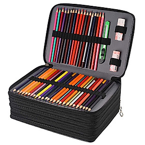 Shulaner 250 Slots Colored Pencil Case Organizer with Zipper PU Leather Large Capacity Pen Holder Bag for Painter or Artist (Ocean, 250)
