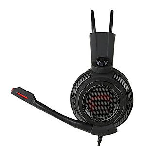 MSI DS502 Gaming Headset, Enhanced Virtual 7.1 Surround Sound, Ergonimic Design, Omnidirectional Microphone, Intelligent Vibration System, Red LED Lighting, PC/Mac