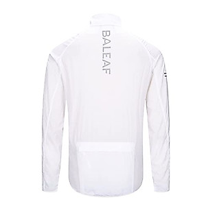 BALEAF Men's Cycling Windbreaker Jackets Lightweight Windproof Packable Pockets Reflective Water-resistant UPF40+ All Weather White L
